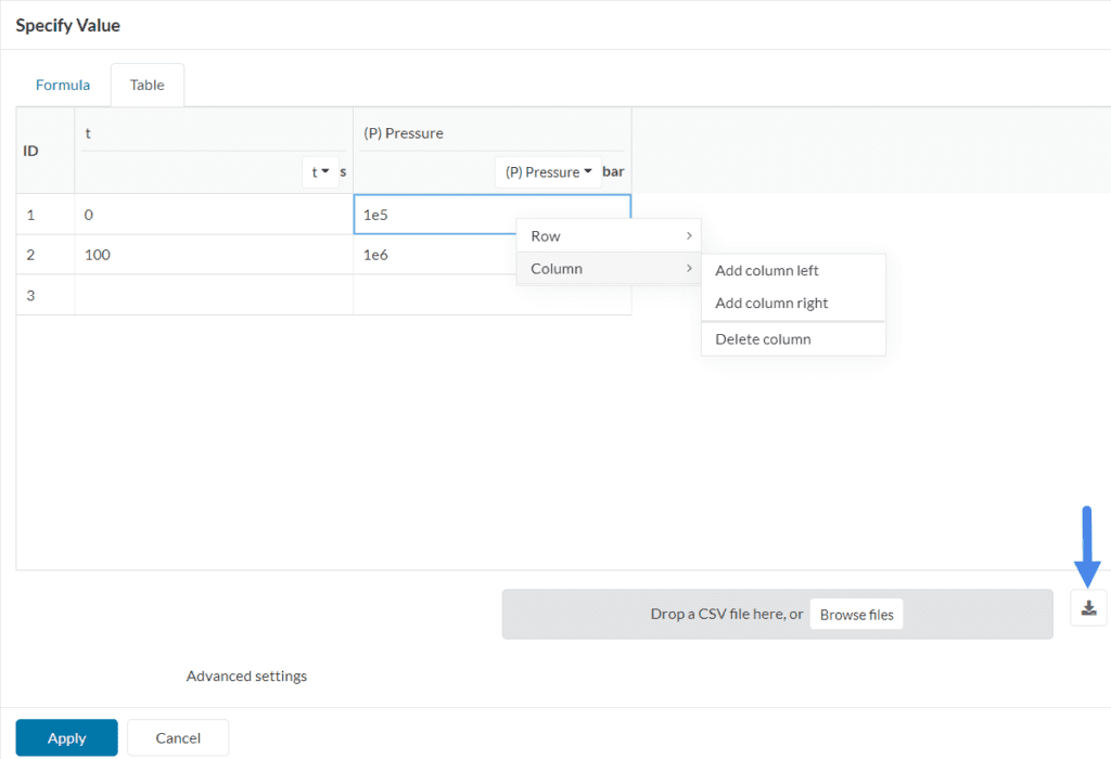 Tables | Boundary Conditions | Documentation | SimScale